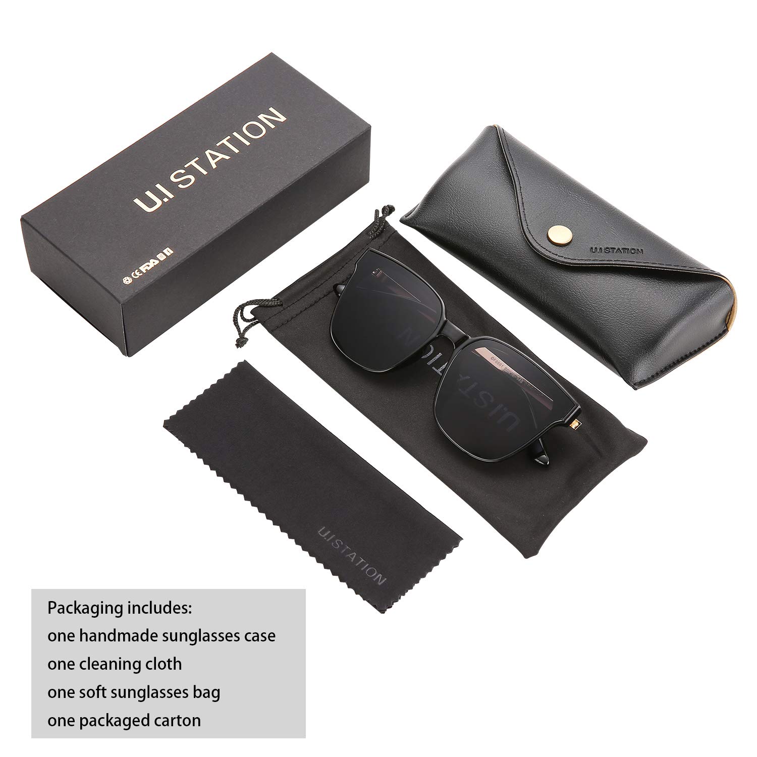 U.I STATION Square Sunglasses Womens Mens Oversized Mirrored lens U886 (BLACK)