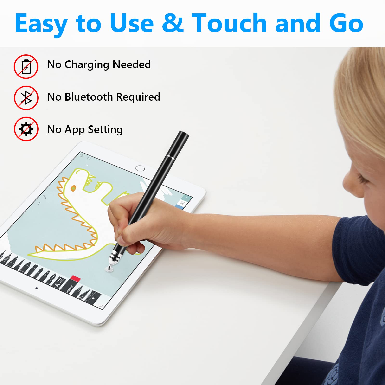 Stylus Pens for Touch Screens, UROPHYLLA Fine Point Stylus Touch Screen Capacitive Stylus Pens for iPad, iPhone, Tablet, Laptops and All Capacitive Touch Screens with 7 Replacement Tips - Black/Black