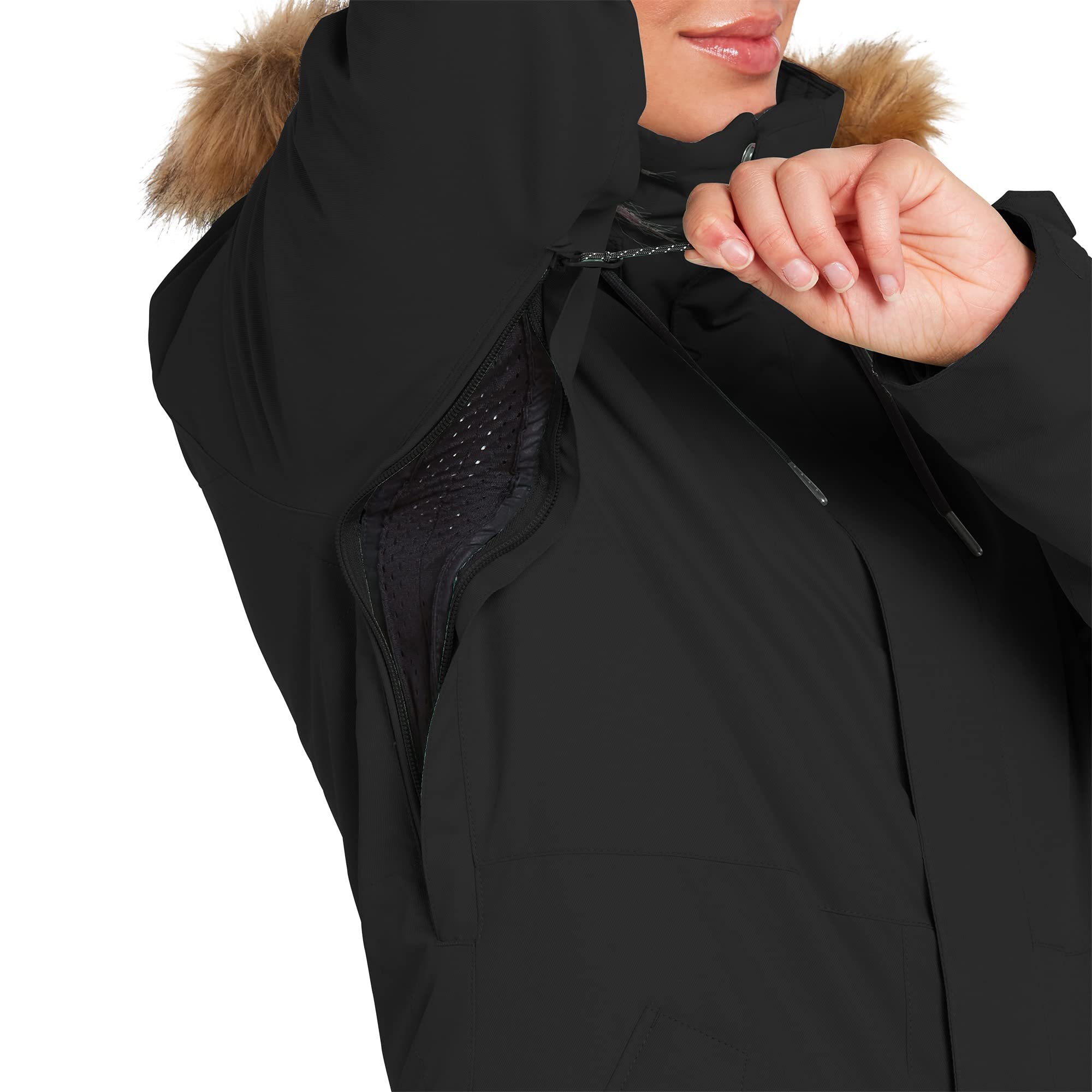 Volcom Women's Fawn Insulated Snowboard Ski Winter Hooded Jacket, black, Medium