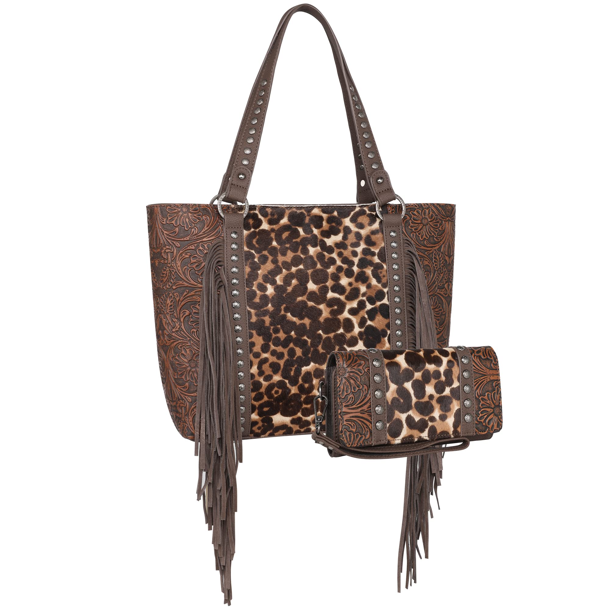 Trinity Ranch Tooled Leather Large Tote Bag and Handbag for Women Western Shoulder Bag TR150G-8085BK