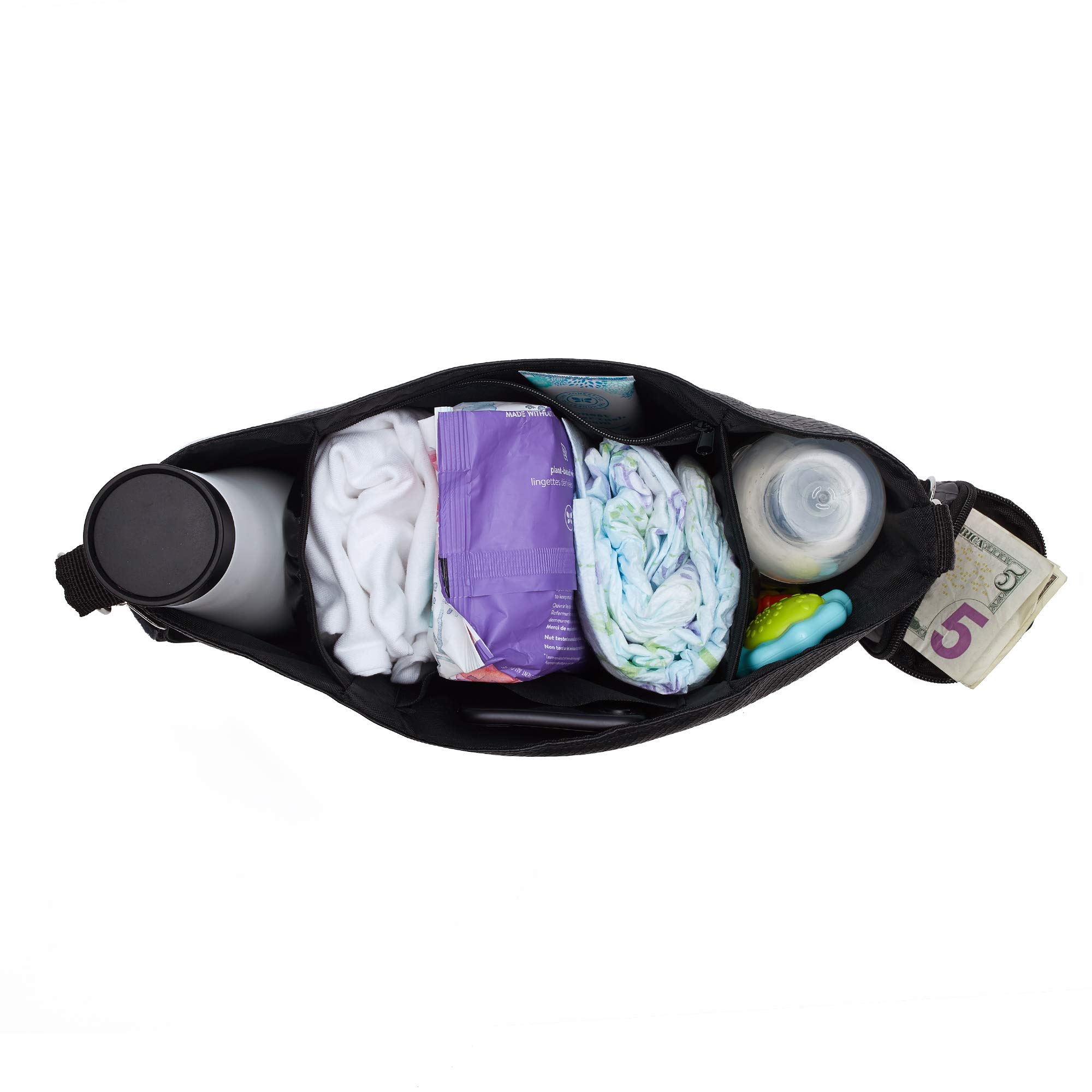 Stylish Stroller Organizer with Cup Holders and Detachable Pacifier Holder Case- Extra Storage Stroller Caddy Holds Mother’s Care Products- Black Leopard