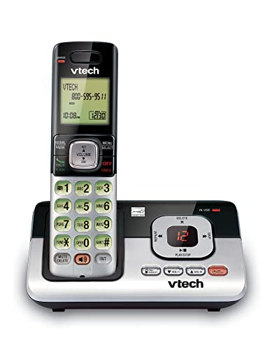 VTech CS6829 DECT6.0 Cordless Phone for Home with Answering System, Caller ID/Call Waiting, Backlit Keypad and Display,Expandable to 5 HS,Silver and Black,1 Cordless Handset