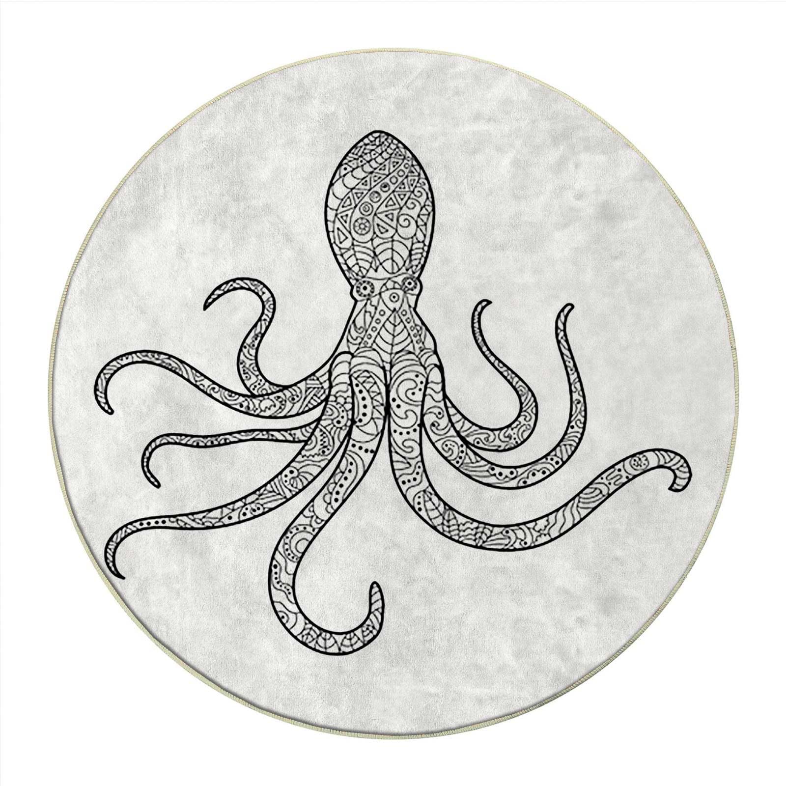 Round Chair Mats for Low Pile Octopus Desk Chair Mat Hard Floor Protector White Black Heavy Duty Floor Mat for Office Chair and Computer Desk 4 FT