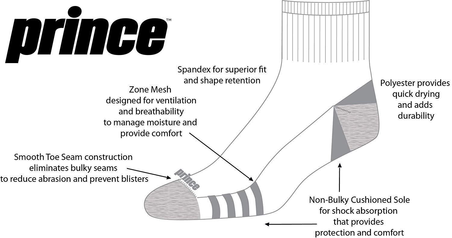 Prince Men's Athletic Quarter Socks (6 Pair Pack) (White)