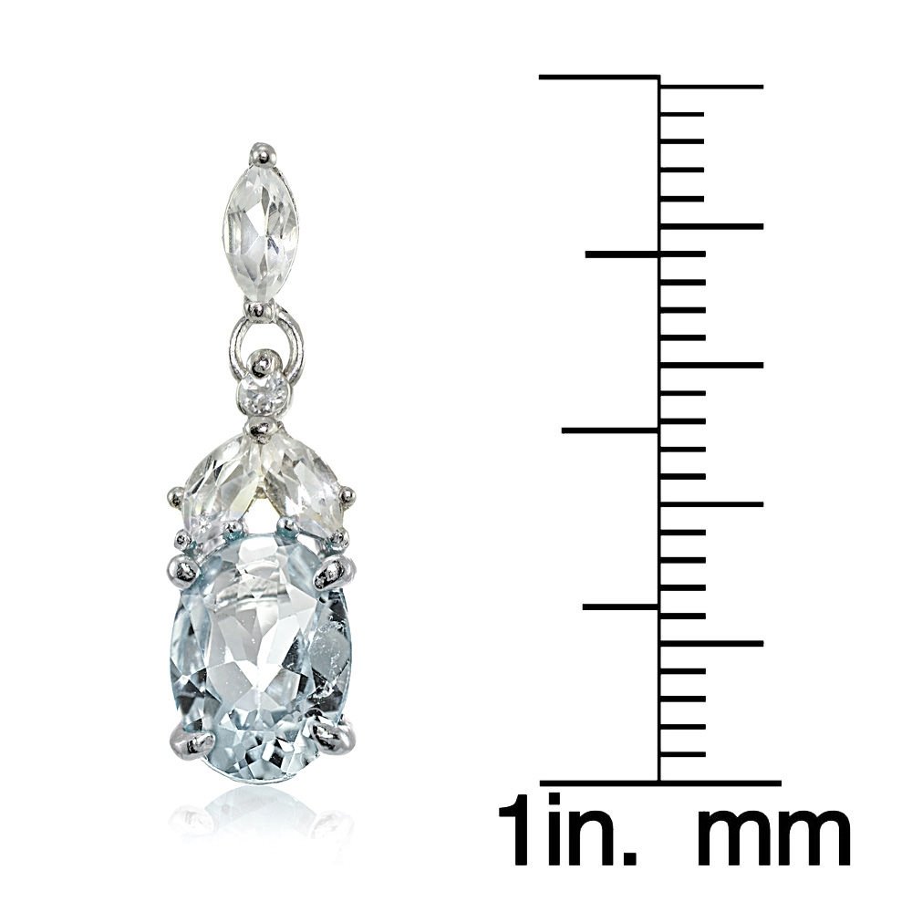 Sterling Silver Aquamarine and White Topaz Oval Dangle Earrings