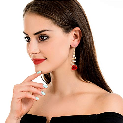 Vintage Red 3D Rose Drop Earrings For Women Statement Dangle Earrings With Crystal Rhinestone Valentine's Day Gift