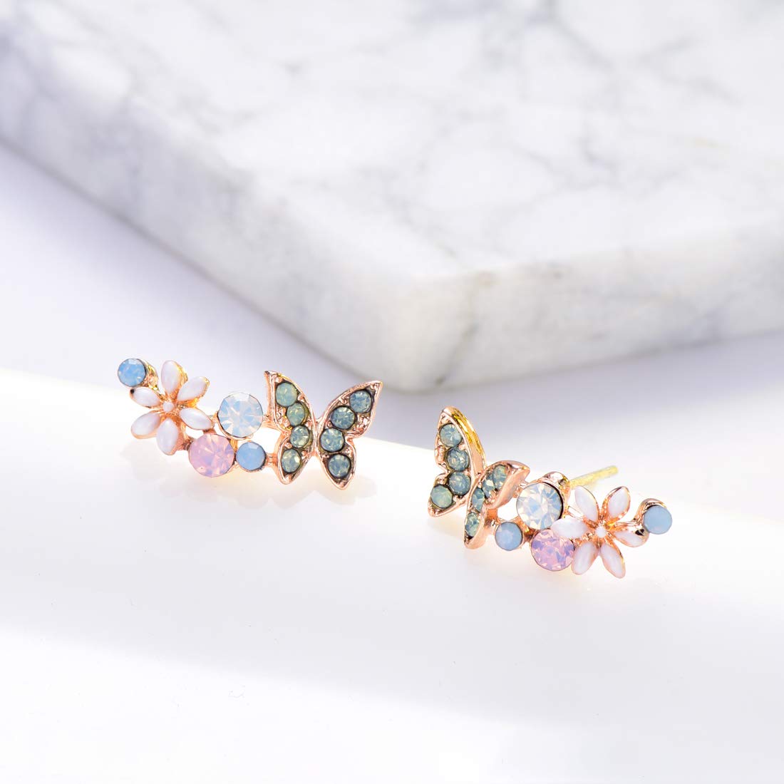 YOQUCOL Clear AB Multiple Colors Austrian Crystal Butterfly Climber Cute Earrings Ear Vine Wrap For Women