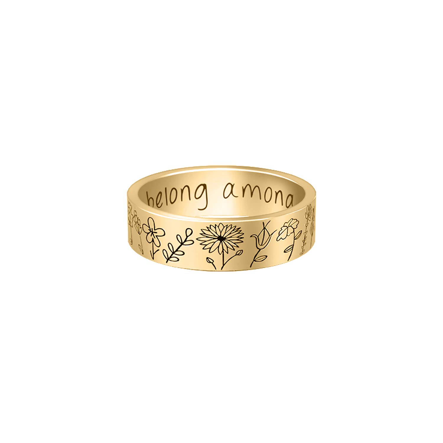 SIMONLY You Belong Among The Wildflowers Ring 925 Sterling Silver Engraved Wedding Band Ring Personalized Nature Jewelry (7)