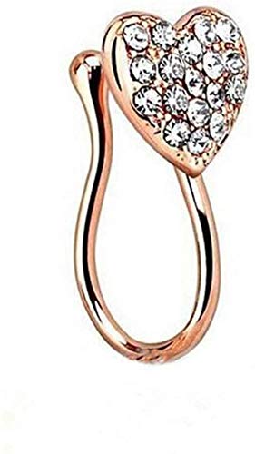 Beetoo Heart with Gems Fake Clip On Nose Ring, Jewelry Piercing Clip On Earrings Faux Nose Ring Hoop