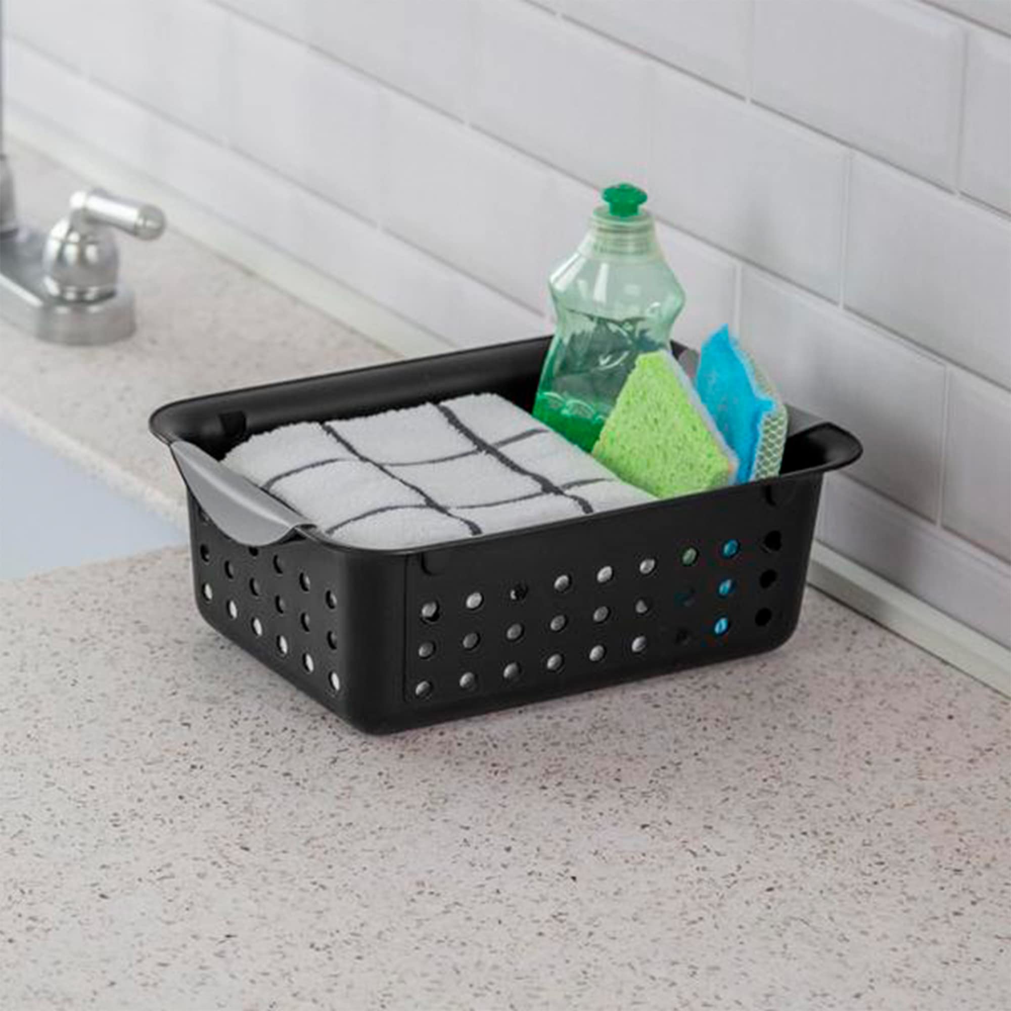 Sterilite Small Home Organization Storage Basket with Holes, Black (36 Pack)
