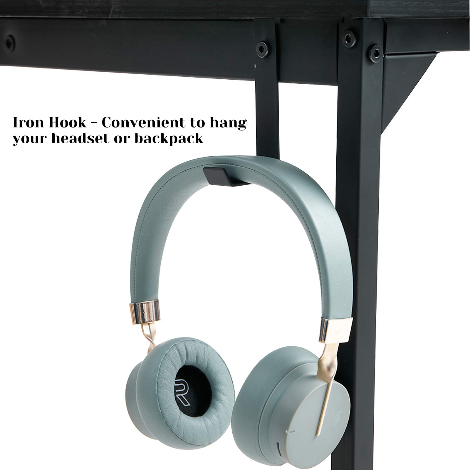 YMYNY 47 inch Computer Desk Home Office Writing Study Desk Laptop Table, Industrial Simple Style Work Desk with Storage Bag and Headphone Hook, Black