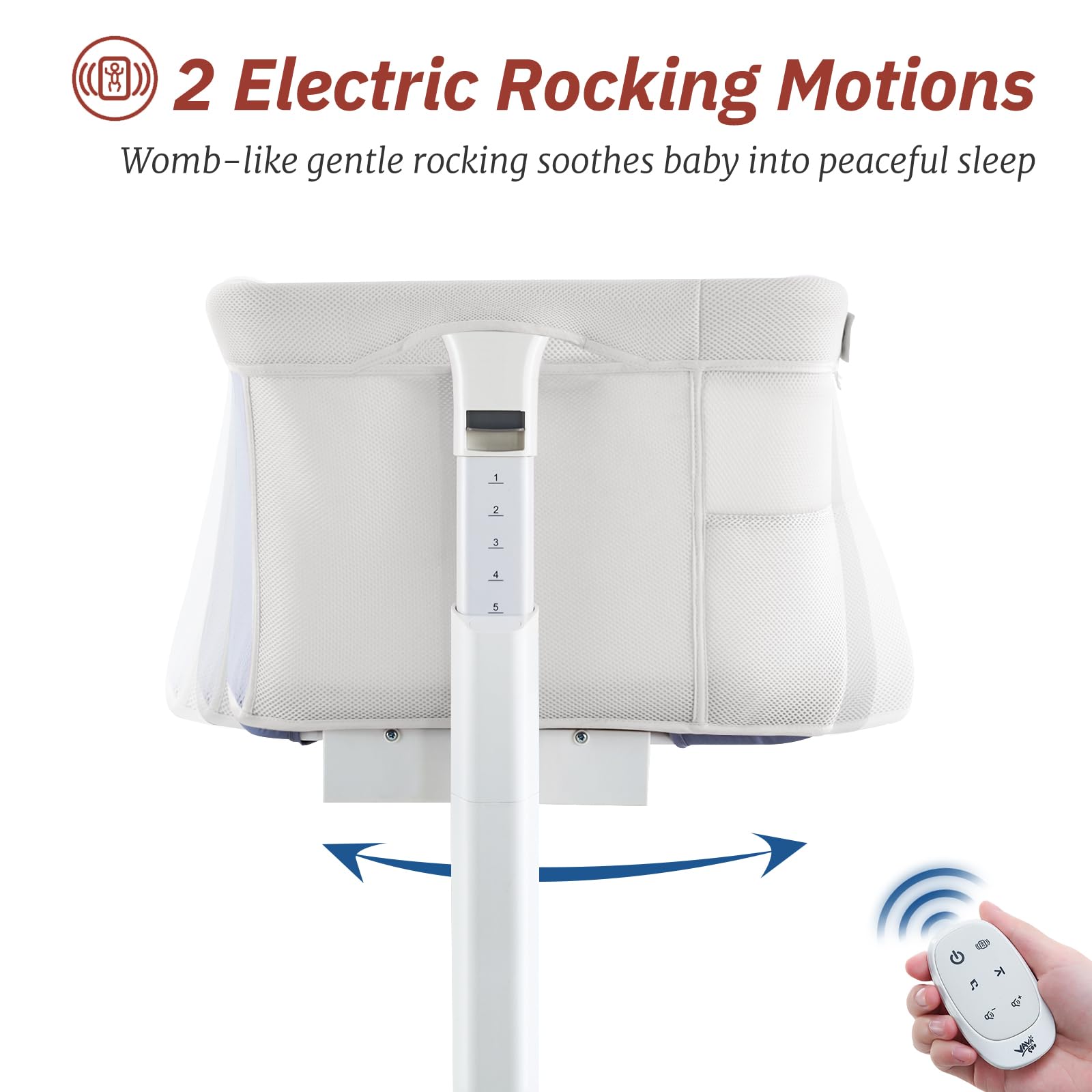 VaVaSoo Rocking Bassinet for Baby Automatic Bedside Bassinet Electric Baby Cradle 5 Heights Adjustable Bedside Sleeper for Babies Infant Smart Auto Rocking Crib 3 in 1 Baby Bassinet on Wheels, White