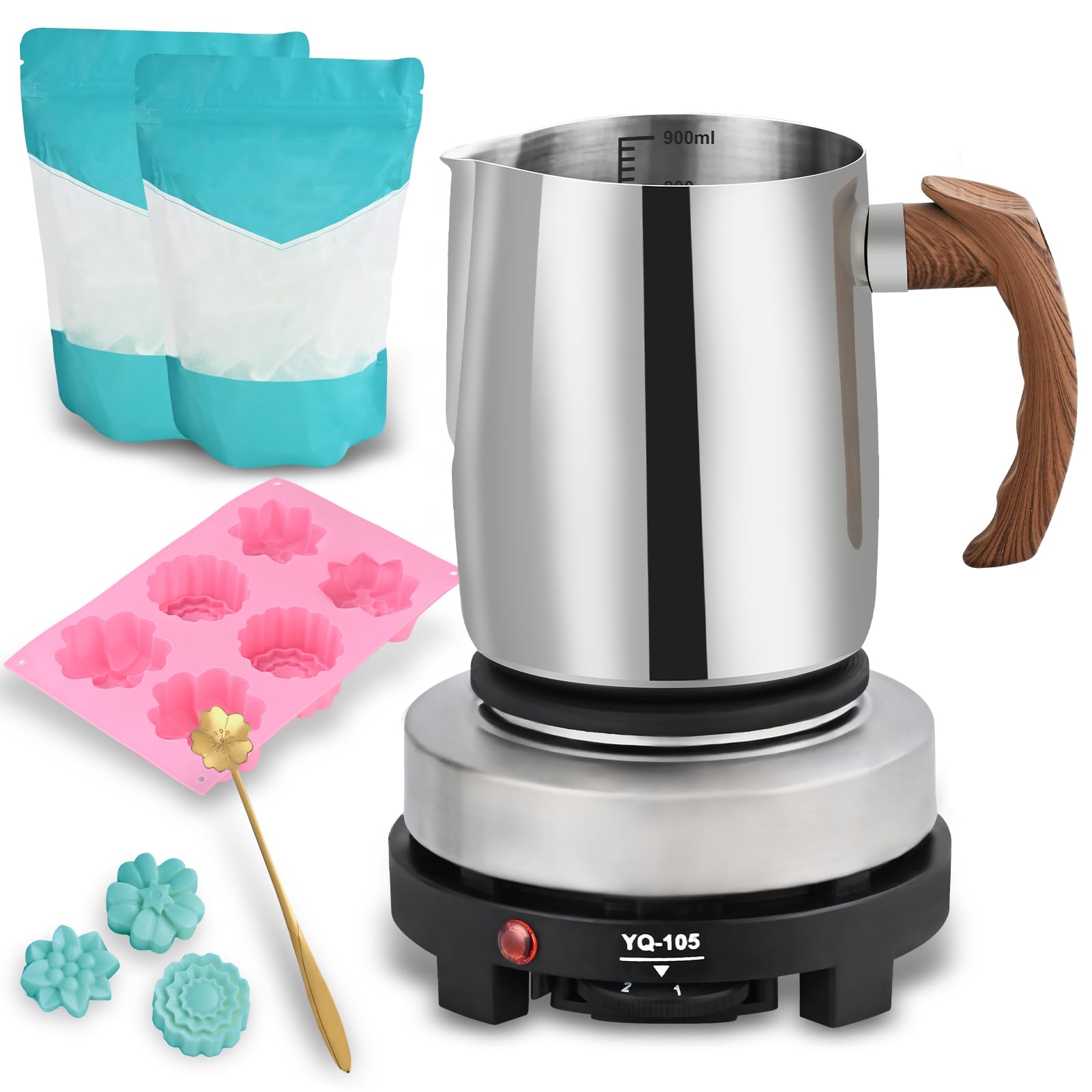 Soap Making Kit with Electronic Hot Plate, Soap Melter for Soap Making, DIY Soap Making Supplies Including 1.1 lb Glycerin Soap Base, Pouring Pot, Silicon Mold for Adults and Beginners