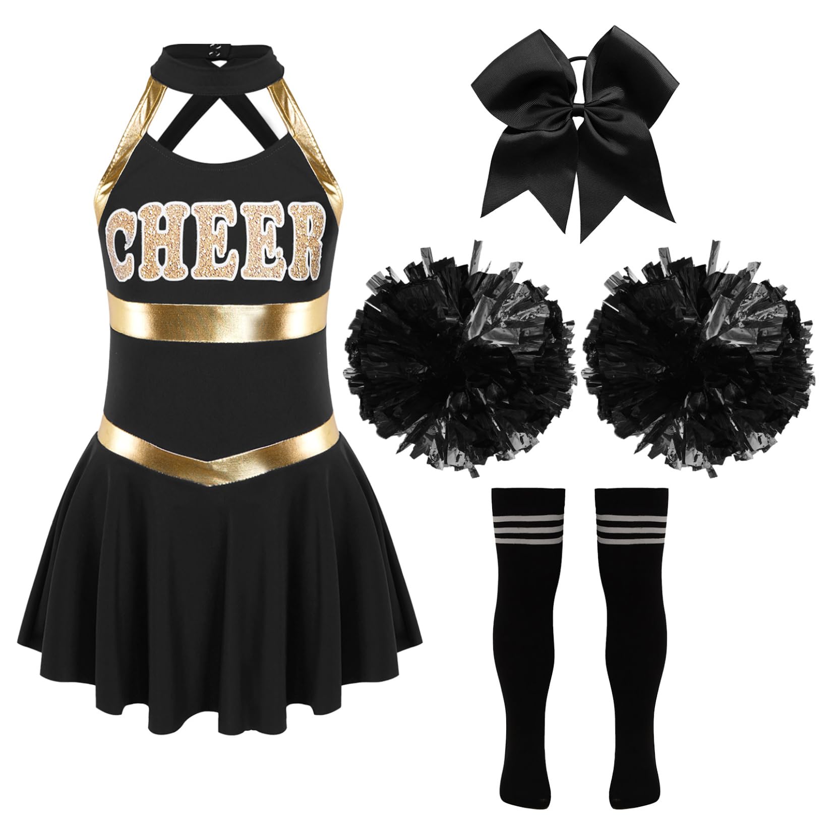 TSSOE Kids Girls Sleeveless Cheerleading Outfits School Event Cheer Leader Costume Halloween Dress Up G06 10 Years