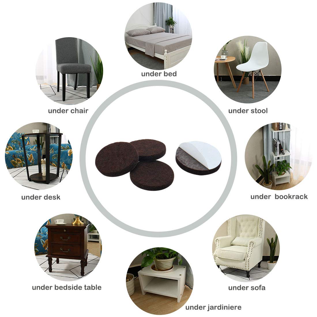 uxcell 70pcs Furniture Pads Round 3/4" Self-Stick Non-Slip Anti-Scratch Felt Pads Floors Protector Dark Brown