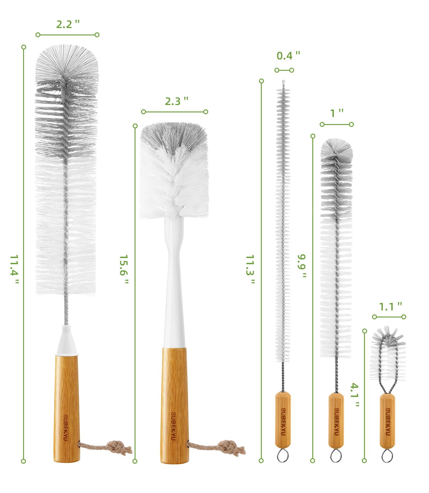SUBEKYU 5 Pack Bottle Brush Set, Long Handle Bottle Brush Cleaner, Water Bottle Brush for Washing Baby Bottles, Narrow Neck Beer Bottles, Straws, Kettles, Bottle Cap Slits, Gray+White