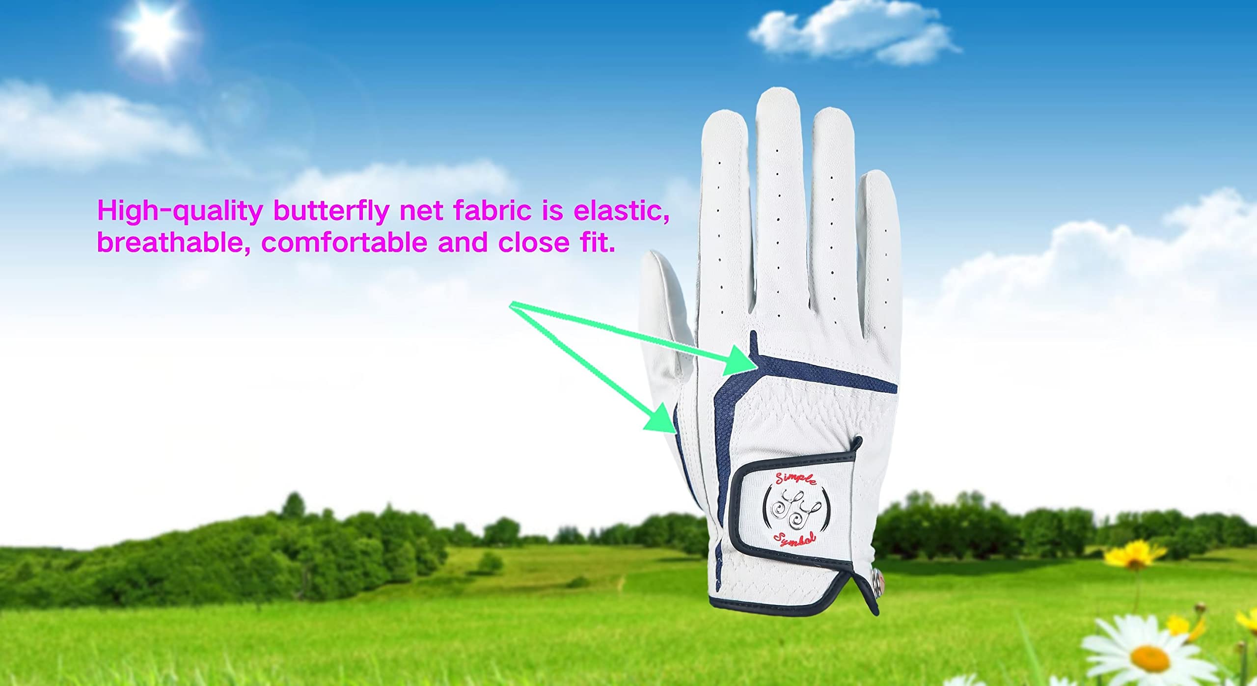 SIMPLE SYMBOL Men's Golf Glove Three Pack,Left Hand Right Hand Small/Medium/Large/XL,White Microfiber with Soft Cabretta Leather(Right,L)