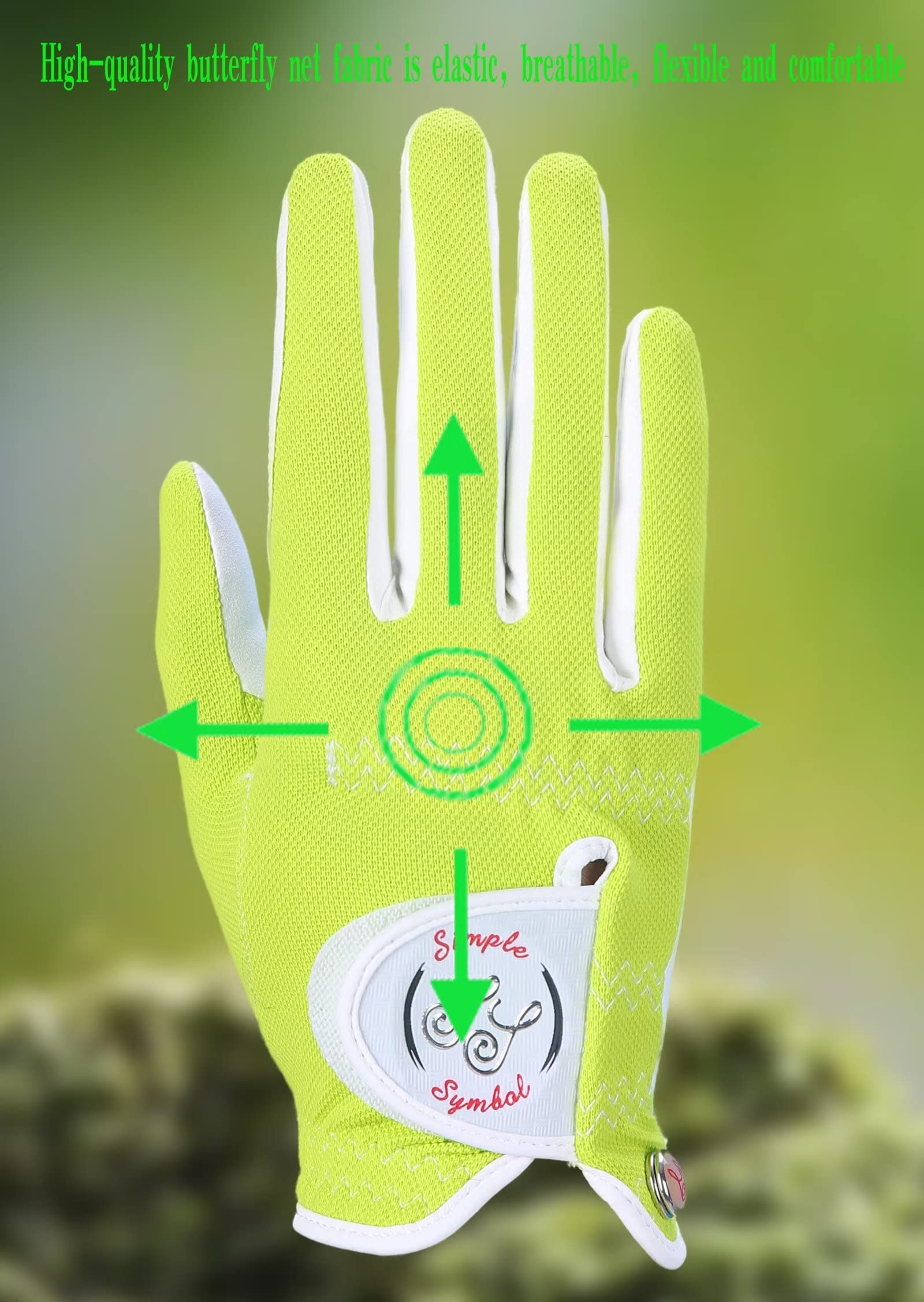 SIMPLE SYMBOL Women's RainGrip Golf Glove Two Pack,Hot Wet Weather Comfort,(Two Left Hands Or Two Right Hands Or One Pair) Four Colors to Choose from Pink/Purple/White/Green(Green,S,Right)