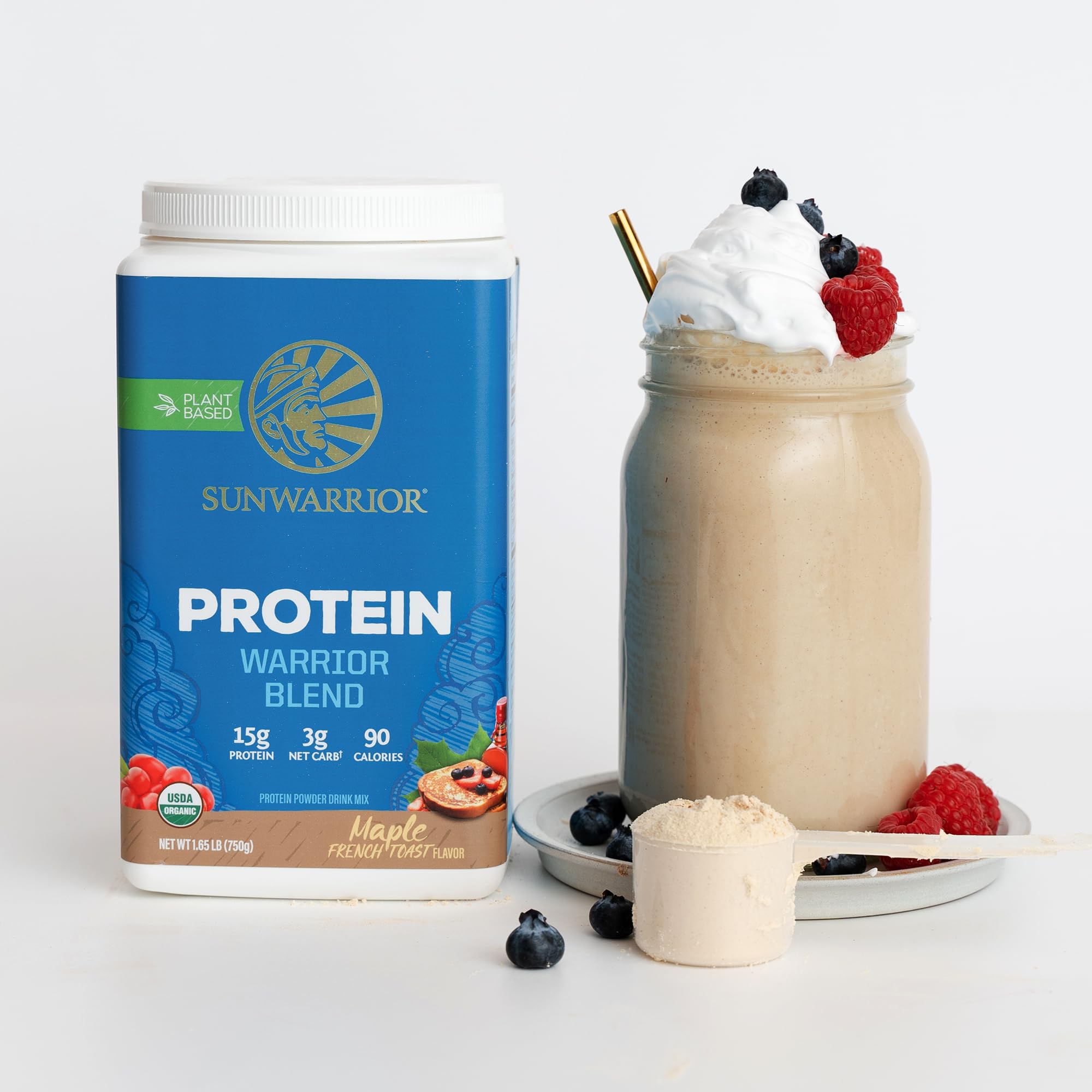 Vegan Organic Protein Powder Plant-based | BCAA Amino Acids Hemp Seed Soy Free Dairy Free Gluten Free Synthetic Free NON-GMO | Maple Toast 30 Servings | Warrior Blend by Sunwarrior