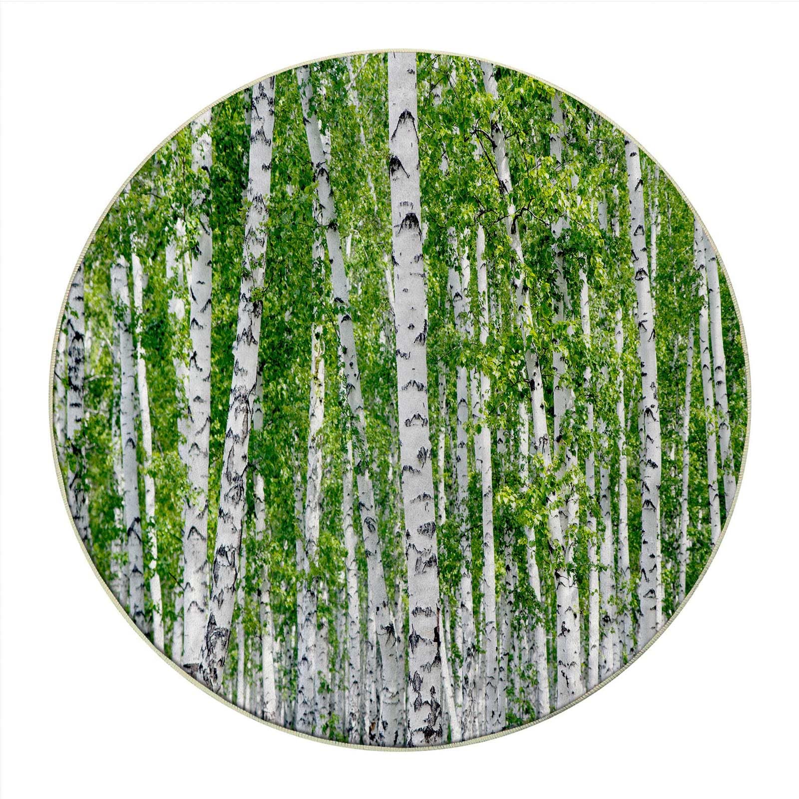 Round Office Desk Chair Mat Birch Tree Anti-Slip Floor Protector Mat Green White Black Chair Mat for Hardwood Floor & Tile Floor 4 FT