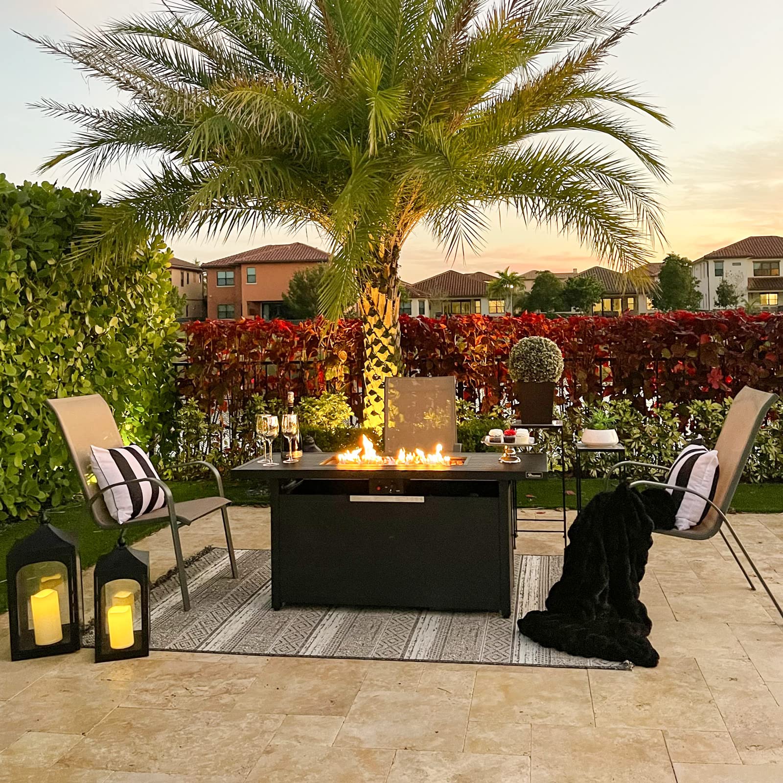 YITAHOME 57 Inch Propane Fire Pit Table, 50,000 BTU Gas Fire Pit with Ignition Systems, Iron Tabletop, Lava Rock, Cover, Lid Hanger, Rectangular Outdoor Firetable for Patio Garden Backyard (Black)