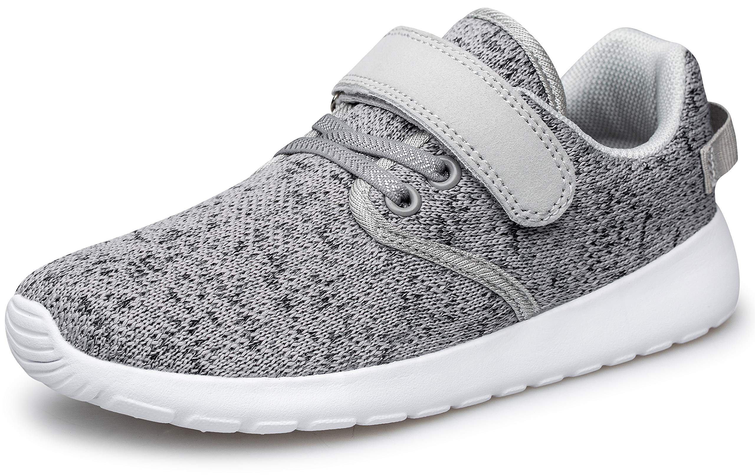 TOEDNNQI Boys Girls Sneakers Kids Lightweight Breathable Strap Athletic Running Shoes for Toddler/Little Kid/Big Kid 179-Grey/White Size 8