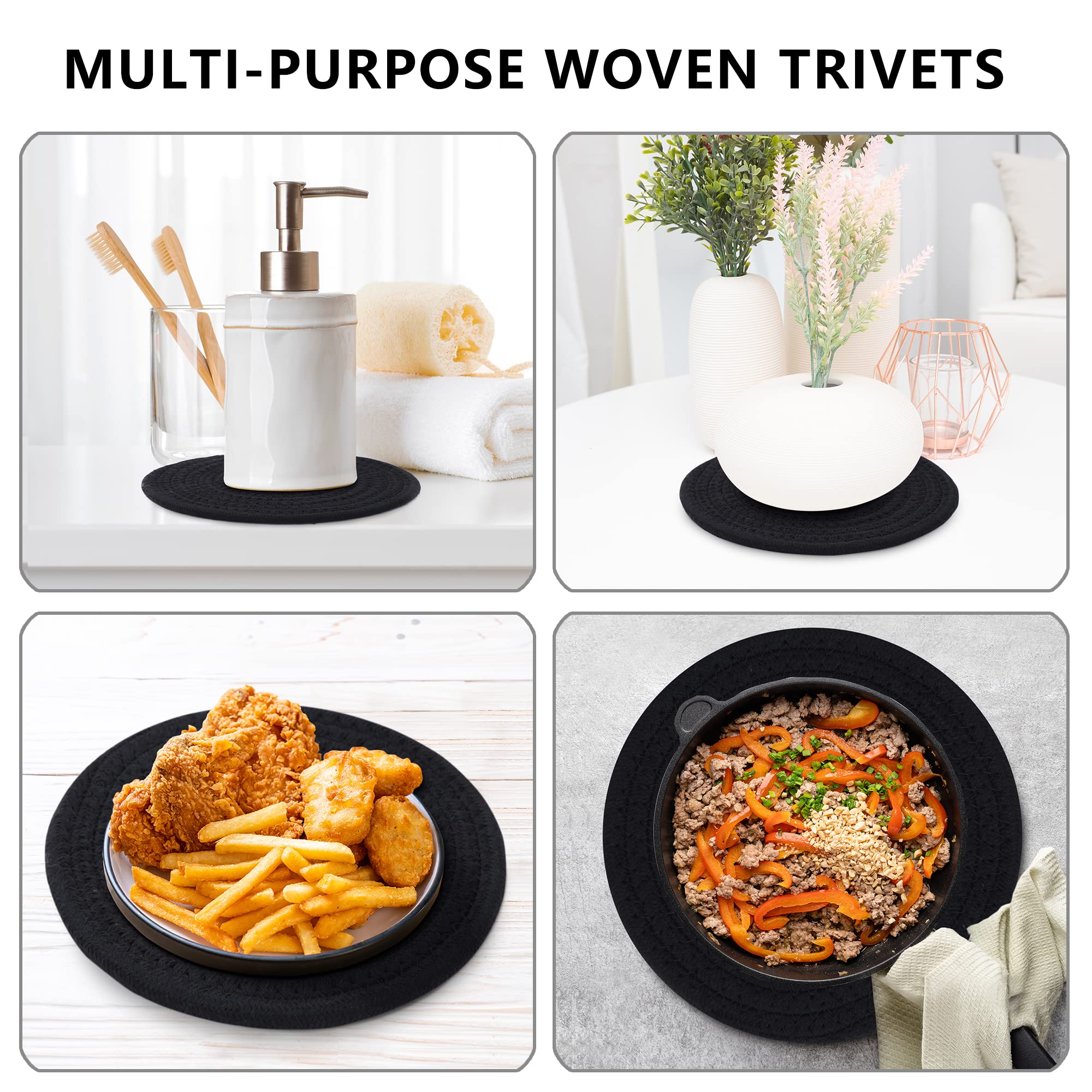 Trivets for Hot Dishes, Trivets for Hot Pots and Pans, 7 Inchs Hot Pads 5 Pcs and Storage Basket 1 Pack for Countertops, Pot Holders for Kitchen, Cotton Table Protector Hot Mats Heat Resistant (Green)