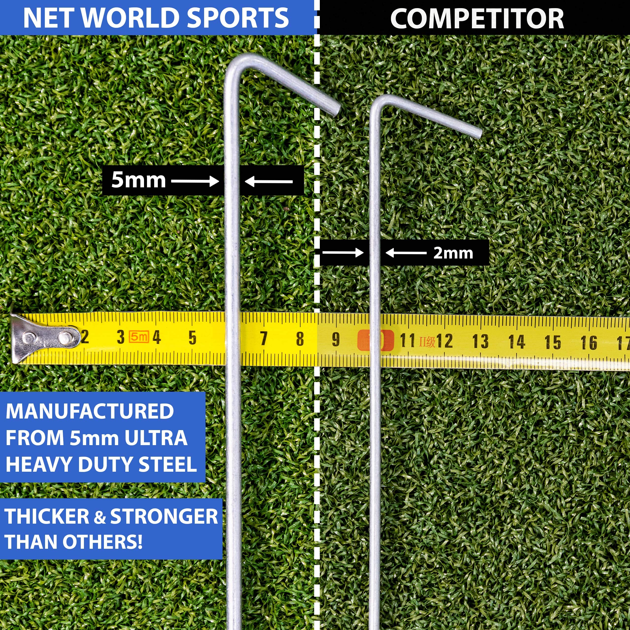 Soccer Net Pegs (Pack of 40 VALUE PACK) 5mm Heavy Duty Galvanised Steel - 9" Long Ground Fixing Stakes [Net World Sports]