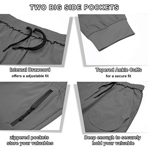 VAYAGER Women's Hiking Lightweight Pants - Quick Dry Running Pants with Zipper Pockets,Water Repellent UPF 50+ Jogger Pants(Grey M)