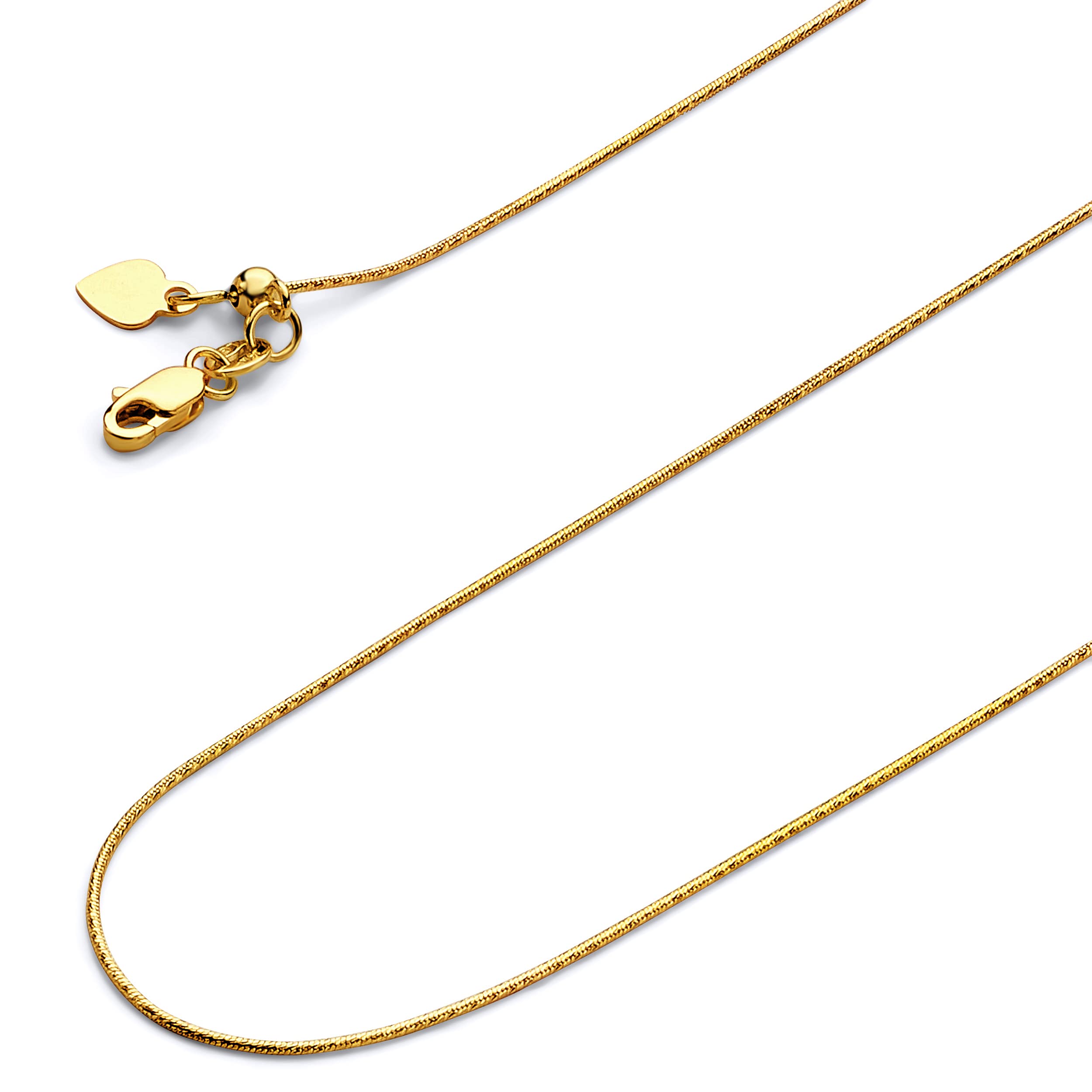 Wellingsale 14k Yellow Gold Solid 0.9mm Snake Link Length Adjustable Chain Necklace with Lobster Claw Clasp - 20"
