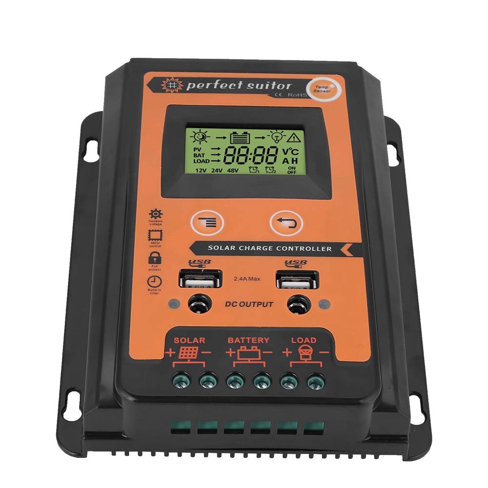 Solar Charge Controller, 12V 24V 30A 50A MPPT Solar Charge Controller Solar Panel Battery Regulator Dual USB LCD Display(30A)
