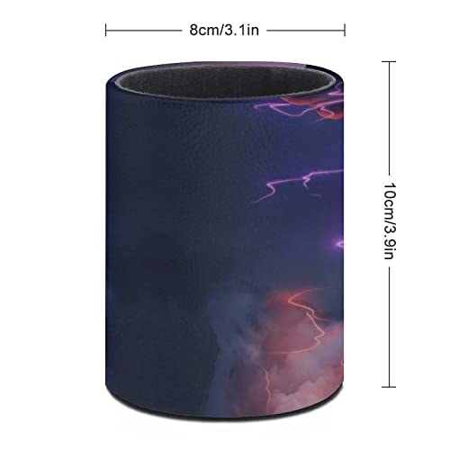 Red Thunderbolt Pegasus Pen Holder PU Leather Pencil Cup Cute Desk Organizer Makeup Brush Box for Home Office