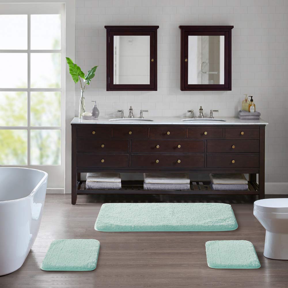 Suchtale Bathroom Rug Non Slip Bath Mat for Bathroom Water Absorbent Soft Microfiber Shaggy Bathroom Mat Machine Washable Bath Rug for Bathroom Thick Plush Rugs for Shower (16 x 24 Peach)