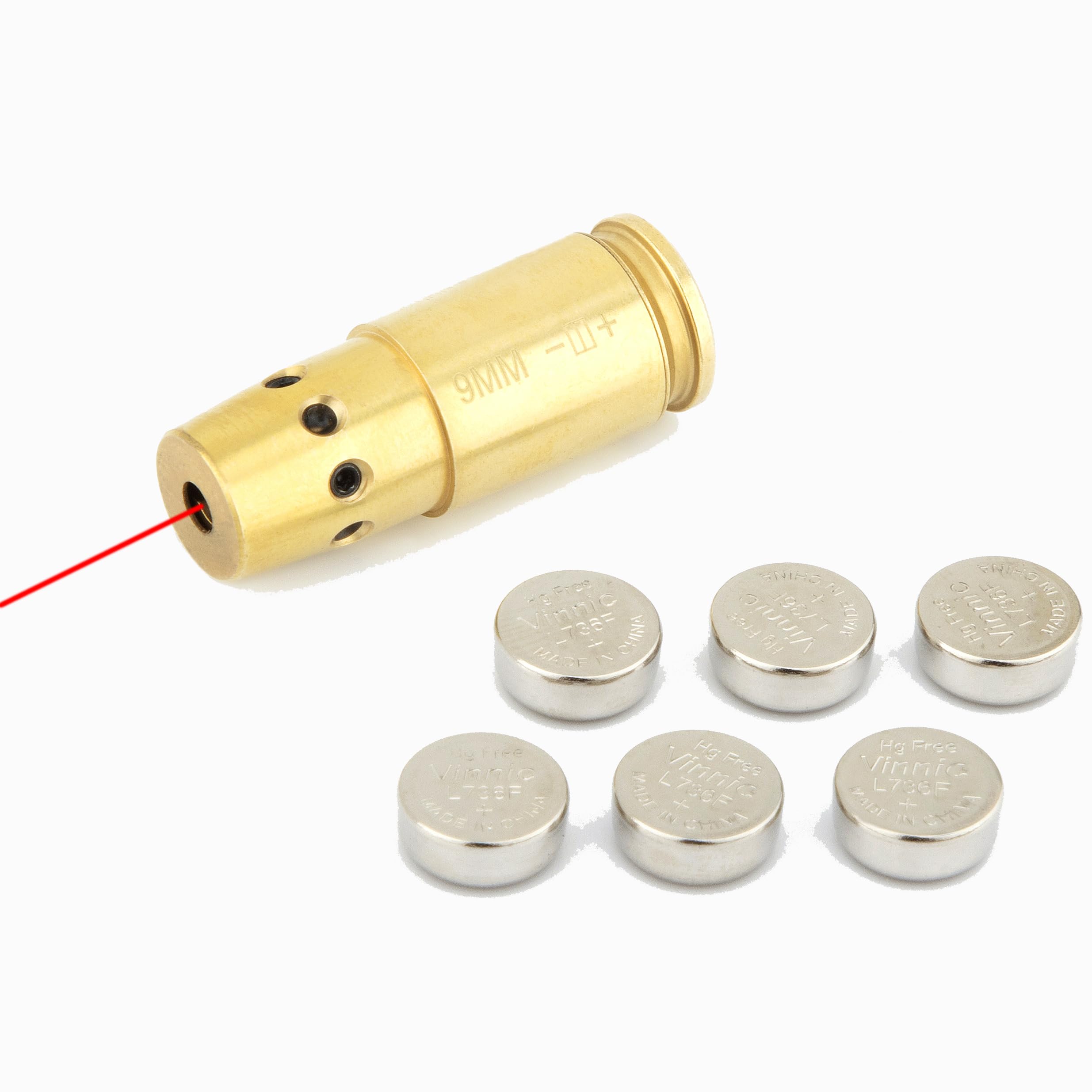 Upgraded Laser Bore Sight for .9MM, Hunting Red Dot Boresighter with 6 Batteries (3 Set)