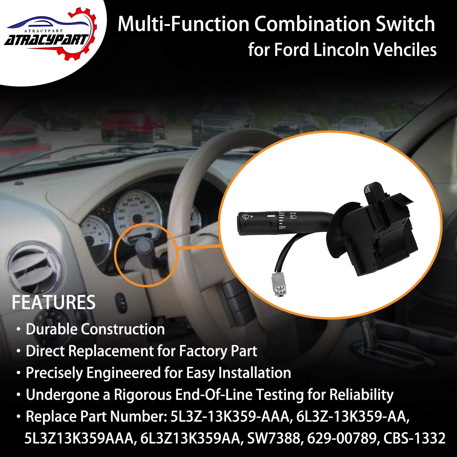 Turn Signal Wiper Dimmer Combination Multi-Function Switch | for 2005-2008 Ford F-150, 2006-2008 Lincoln Mark LT | Replaces# 5L3Z-13K359-AAA, 6L3Z-13K359-AA, SW7388, 629-00789, CBS-1332