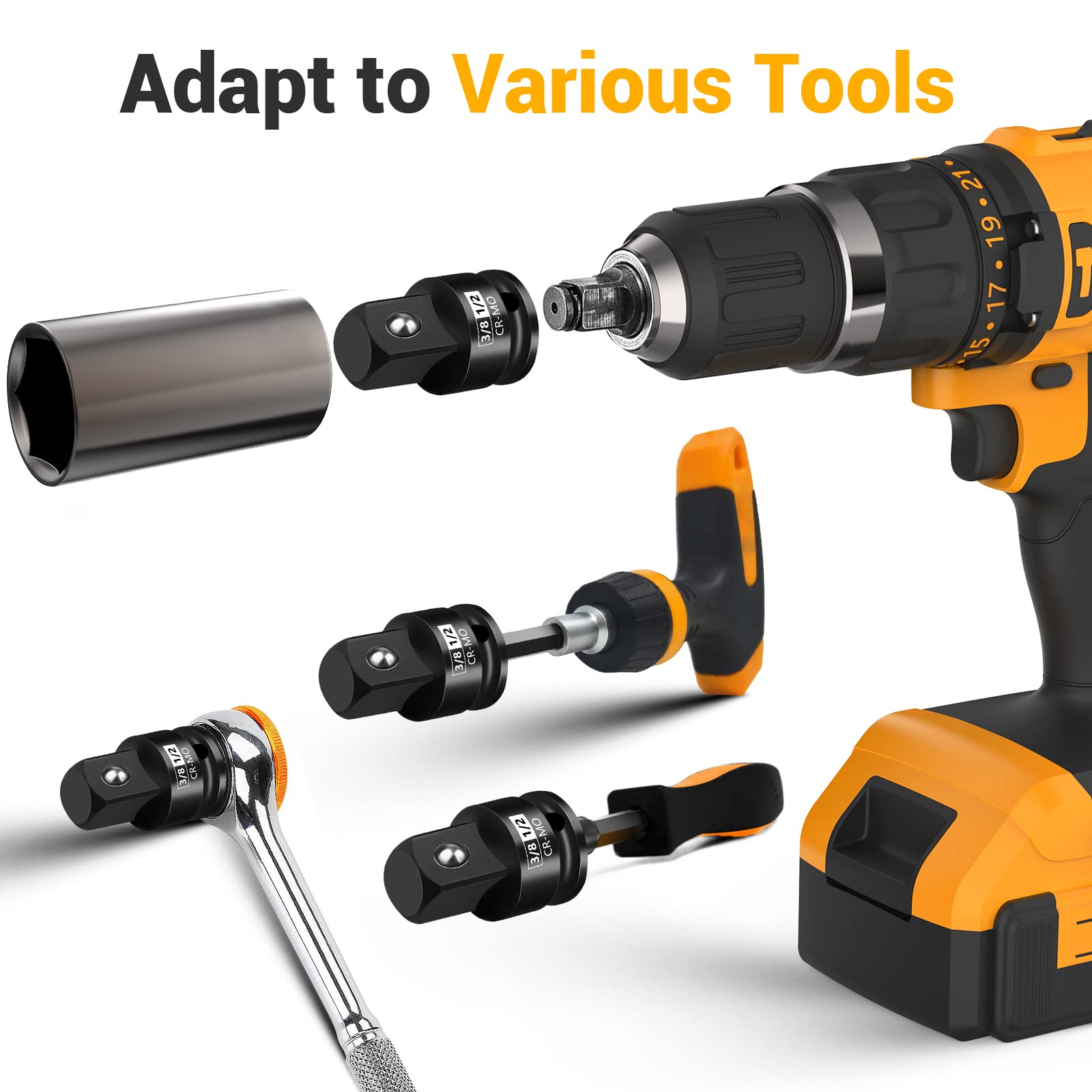 Socket Adapter Set Tools for Men - 1/4" 3/8" 1/2" Impact Adapter Father's Day Gifts from Daughter Son Wife CR-MO Drill Wrench Ratchet Drive Sockets Reducer Extension Impact Driver Bit Set Cool Gadgets