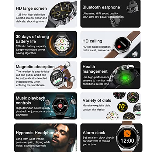 Tuanzi JM08 2 in 1 Smart Watch with Earbuds 1.28" Smartwatch TWS HiFi Stereo Wireless Headset Combo Bluetooth Phone Call for Android iOS (Black Silicone)