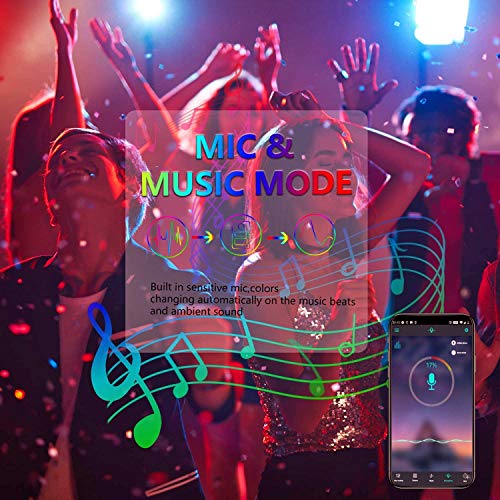 Vbakor 50Ft Smart Led Strip Lights with Music Sync, 5050 450LEDs RGB Strip Lights with Remote Controller, Sensitive Built-in Mic, App Controlled LED Lights Tape Lights for Home, Ceiling, Bedroom
