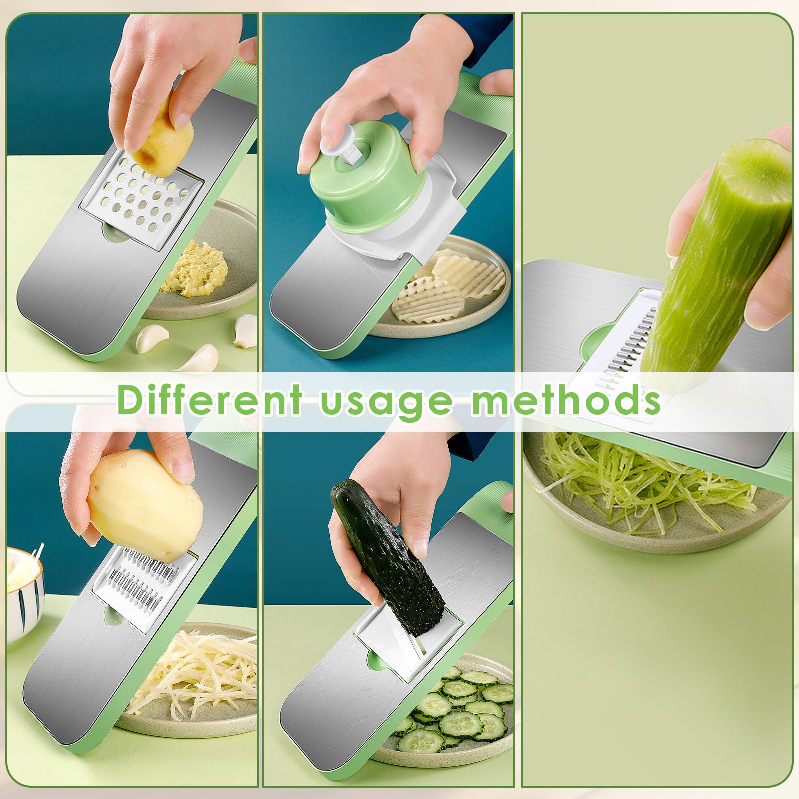 Vegetable Chopper Chopper Vegetable Cutter Kitchen Gadgets Kitchen Accessories， Multifunctional 8 in 1 Food Chopper，Salad Chopper and Vegetable Slicer，Vegetable Chopper With Container (Green)