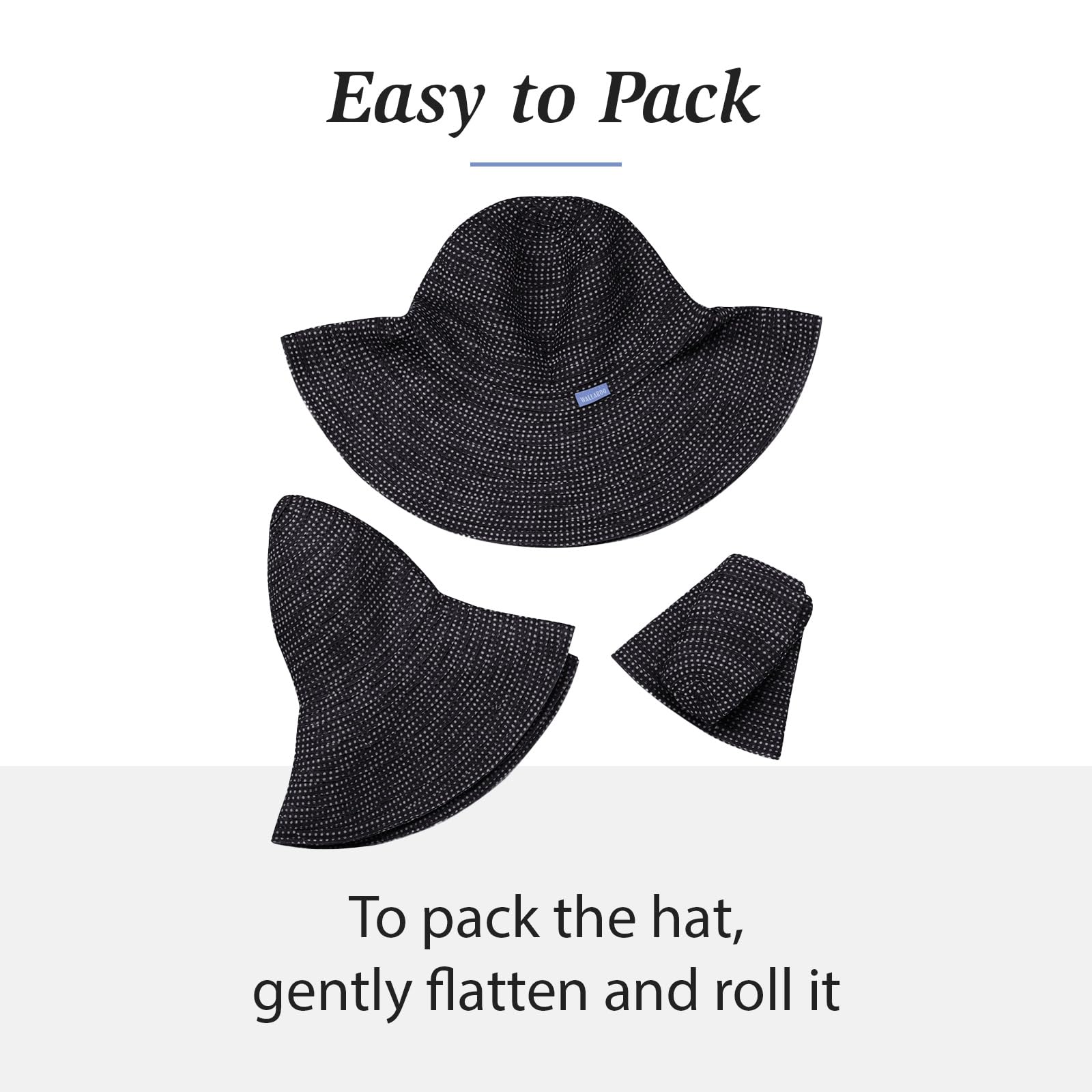 Wallaroo Hat Company Women’s Scrunchie Sun Hat – UPF 50+ Sun Protection, Packable and Adjustable Sizing for Medium Crown Sizes – Sun-Smart Hat for Travel, Poolside, Everyday (White/Black Dots)