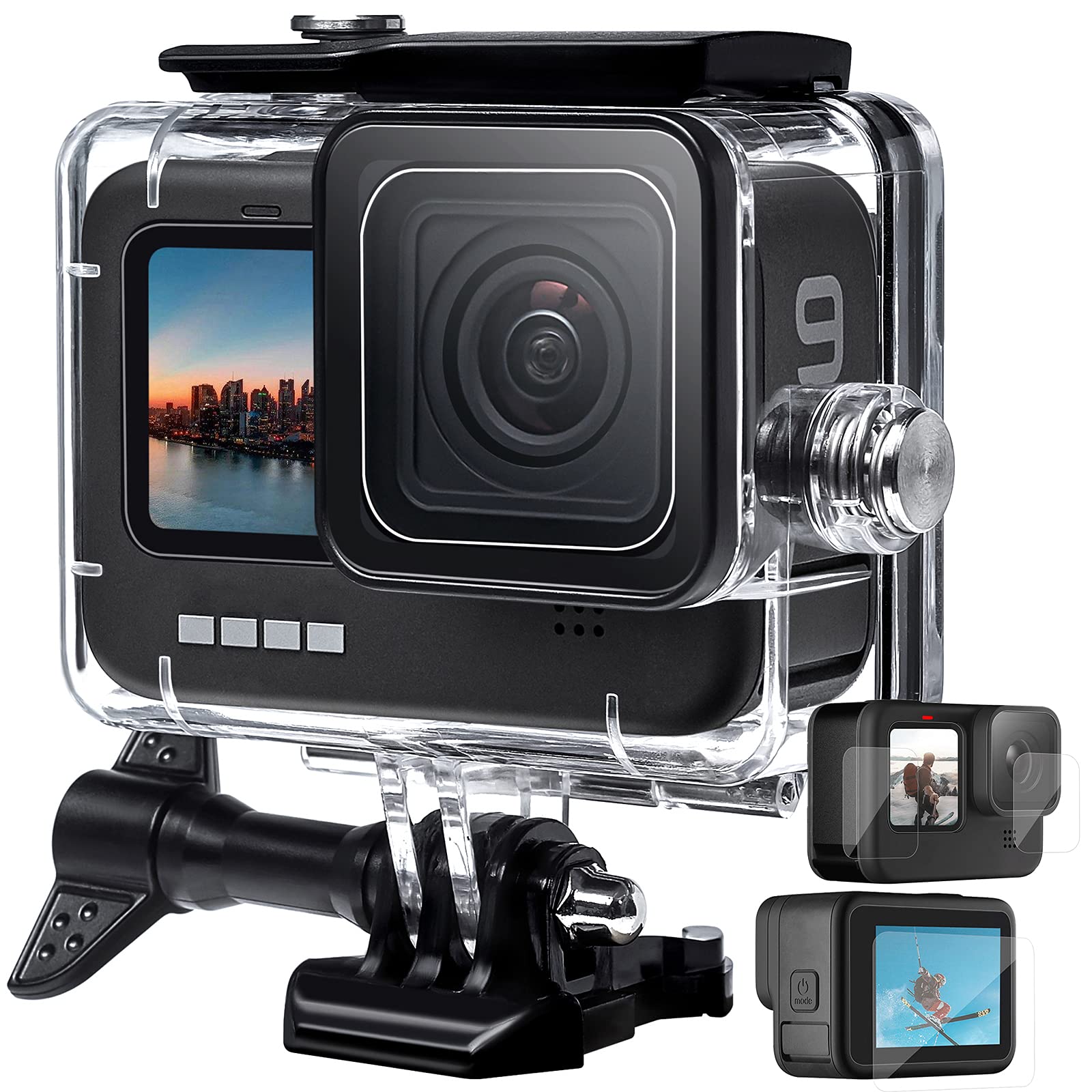 Trehapuva Waterproof Housing Case for GoPro Hero 10 Black/Hero 9 Black with Tempered Glass Screen Protector, 45M/148FT Underwater Protective Dive Case Shell for Go Pro Hero9 10 Camera Accessories