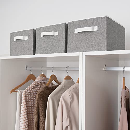 StorageWorks Large Closet Organizers with Handles, Foldable Closet Storage Bins for Linen Closet, 3-Pack, Gray
