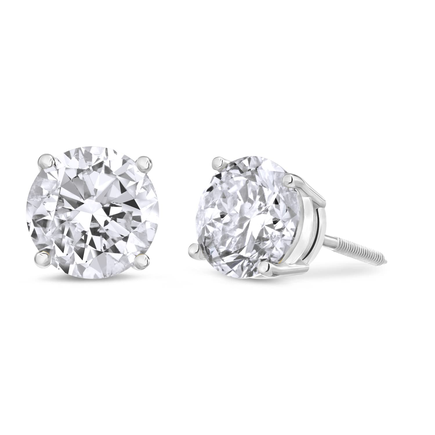 The Diamond Channel 0.50-6 CARAT Lab Diamond Stud Earrings for Women 14 Karat Gold Round Earrings 4 Prong Setting with Screw Back and Posts Studs (F-G Color, VS1-VS2 Clarity) (1.00 cttw, white-gold)