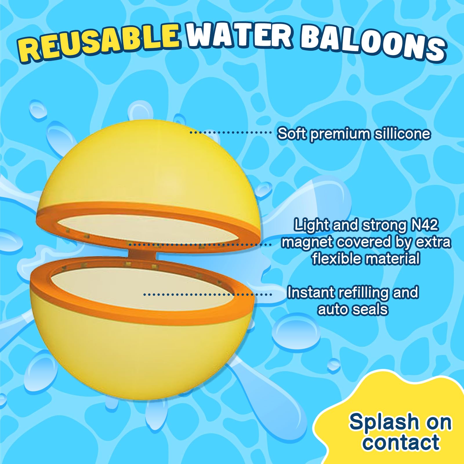 Yexyep Reusable Water Balloons For Kids - Quick Fill, 24 Pcs, Auto Sealing, Refillable, Silicone Made, Best Summer Water Toys, 2024 Upgraded, Octopus Shape