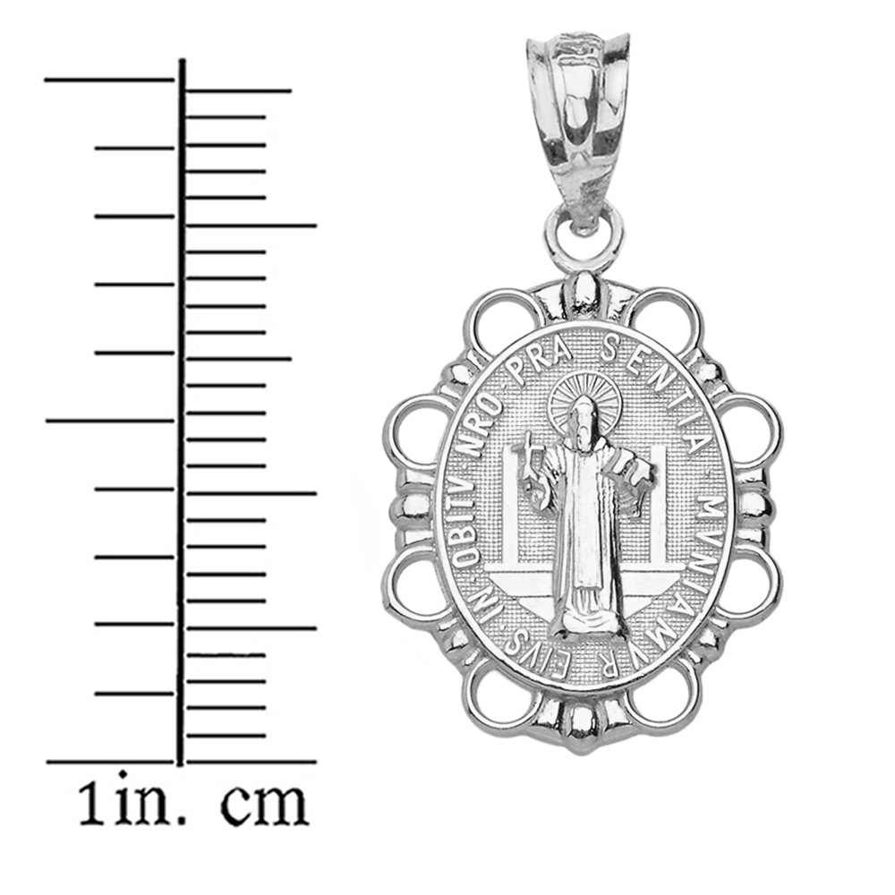 Sterling Silver Medalla De San Benito Saint St Benedict Oval Pendant