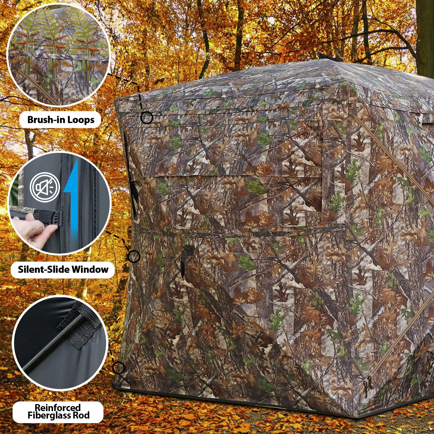 Trigoo Hunting Blind 2-3 Person 270 Degree Pop Up Hunting Ground Tent See Through with Carrying Bag and Ground Stakes