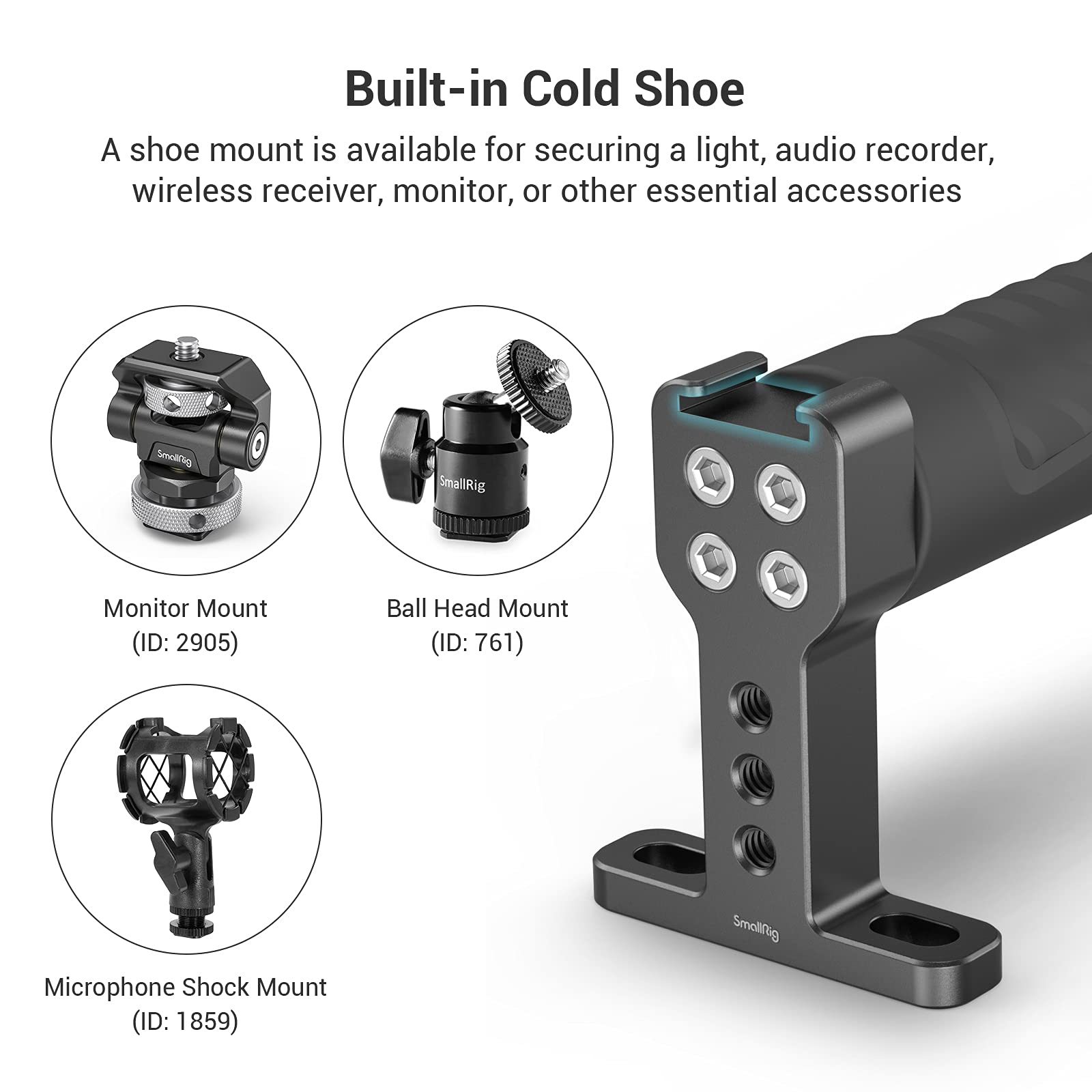 SMALLRIG Non-Slip Camera Top Handle with Rubber Grip and Shoe Mount for Camera Cage and Handheld Rig - 1446B