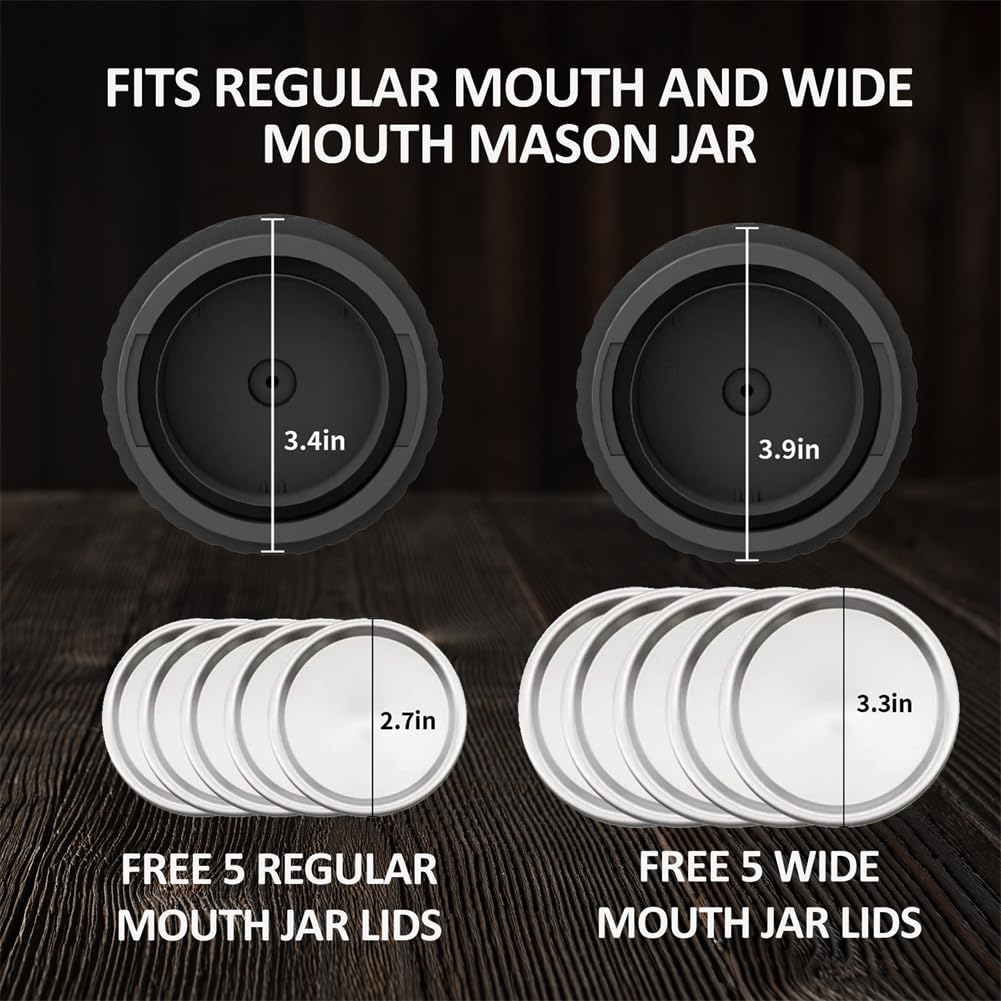 Vacuum Jar Sealer, Mason Vacuum Sealer Kit, Electric Mason Jar Vacuum Sealer for Wide Mouth and Regular Mouth Mason Jars, Comes with 10 Lids (Black)