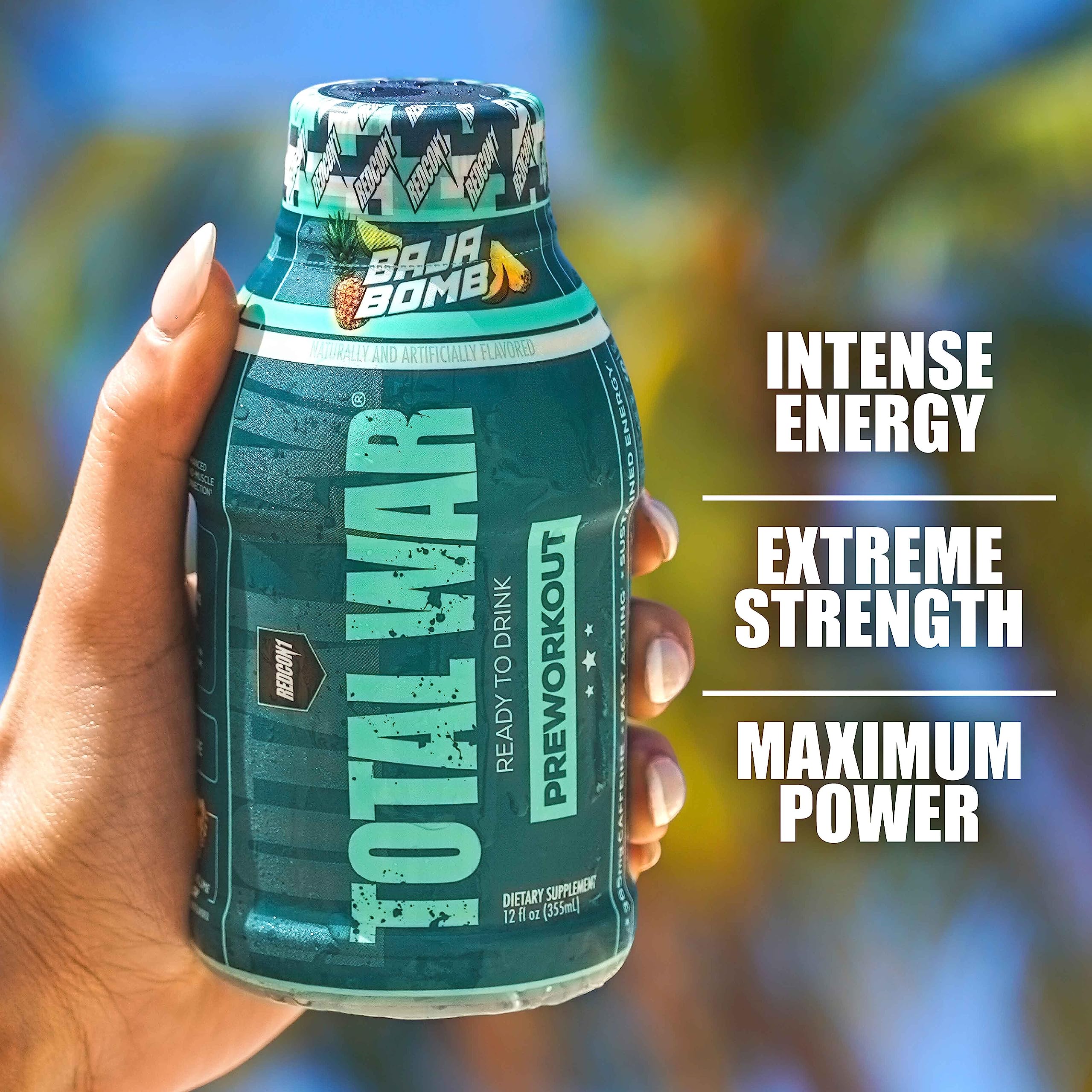 REDCON1 Total War Ready to Drink Pre Workout - Endurance Boosting, Keto Friendly RTD Formula - Amino Acid + Citrulline Malate Pre Workout Drink for Men & Women (Patriot, 12 Servings)