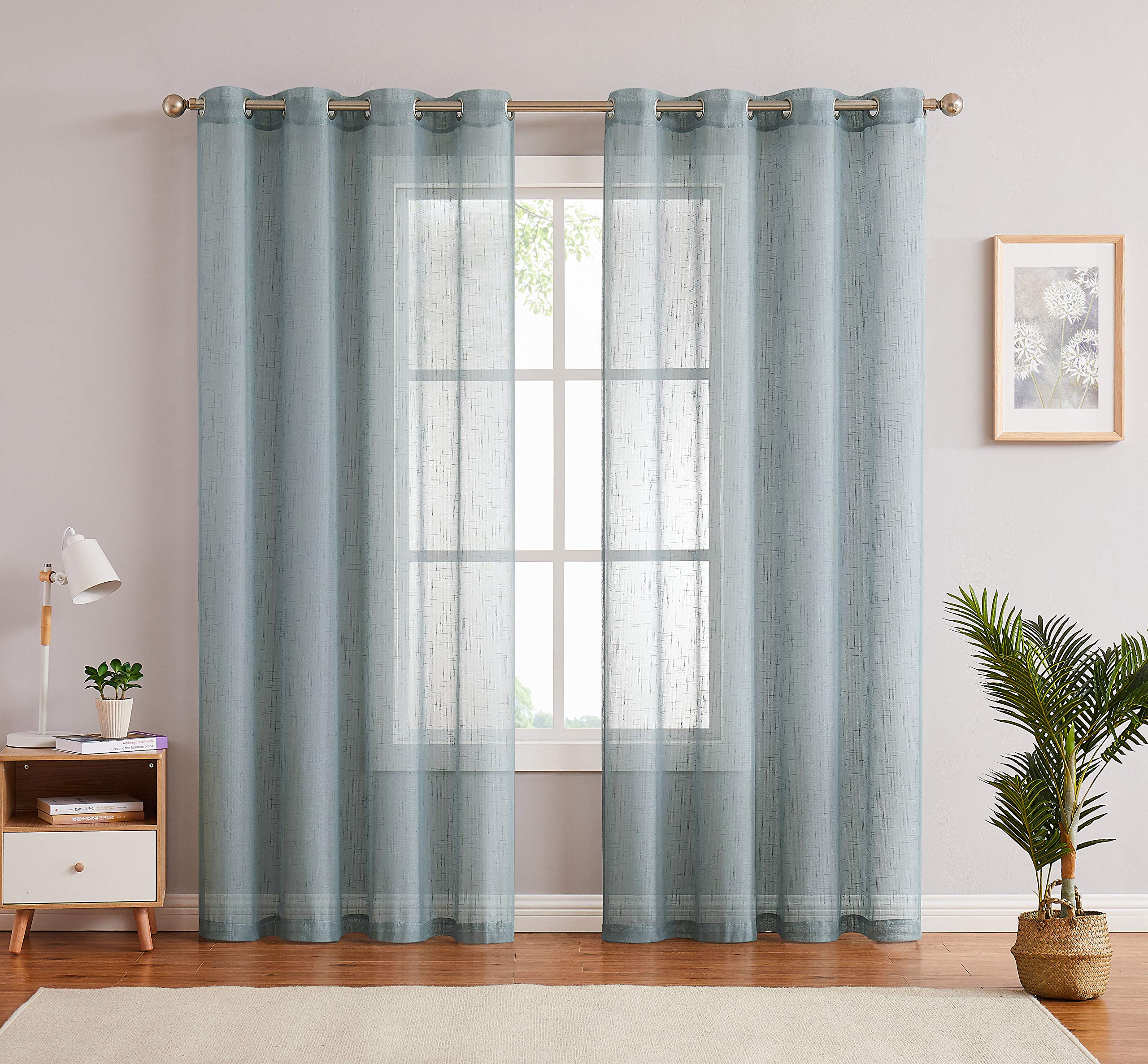 Spa Linen Sheer Curtain Panel Pairs 84 Inches Long with Grommets/Eyelets Rustic Window Treatment Drapery Sets for Living Room Bedroom Farmhouse, 54"x84", 2 Panels